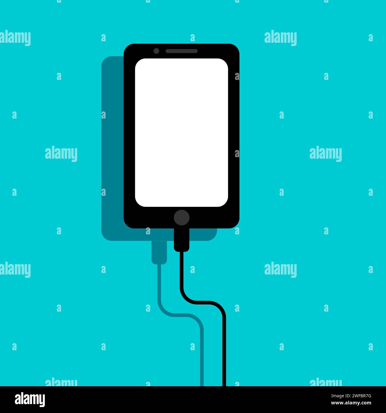 Mobile phone with cord. Blue background. Laptop icon. Cover design ...