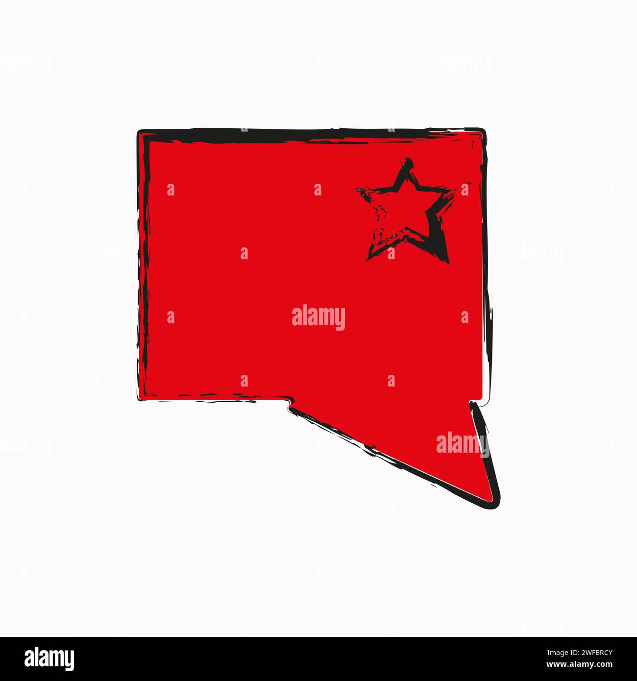 Red message sign with star. Rectangle speech dialogue icon. Communication concept. Vector ...