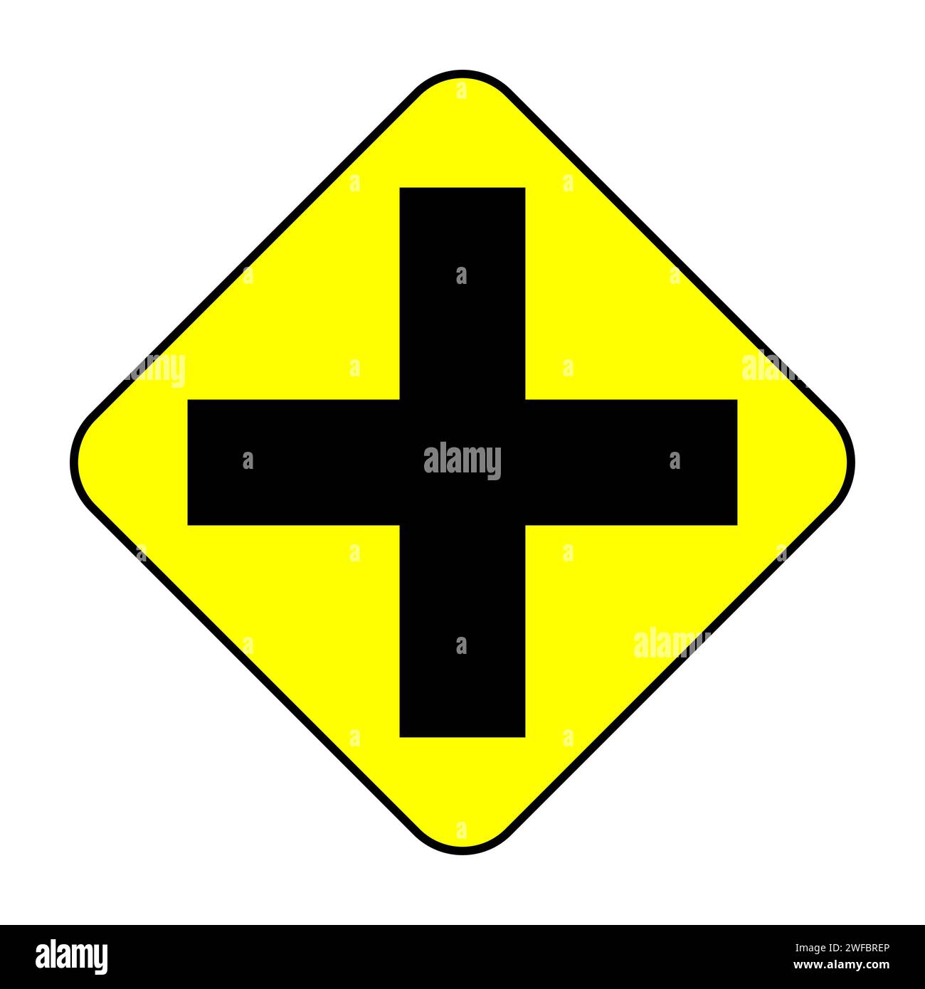 Crossroads ahead. Road traffic. Yellow rhomb shaped. Regulatory sign ...