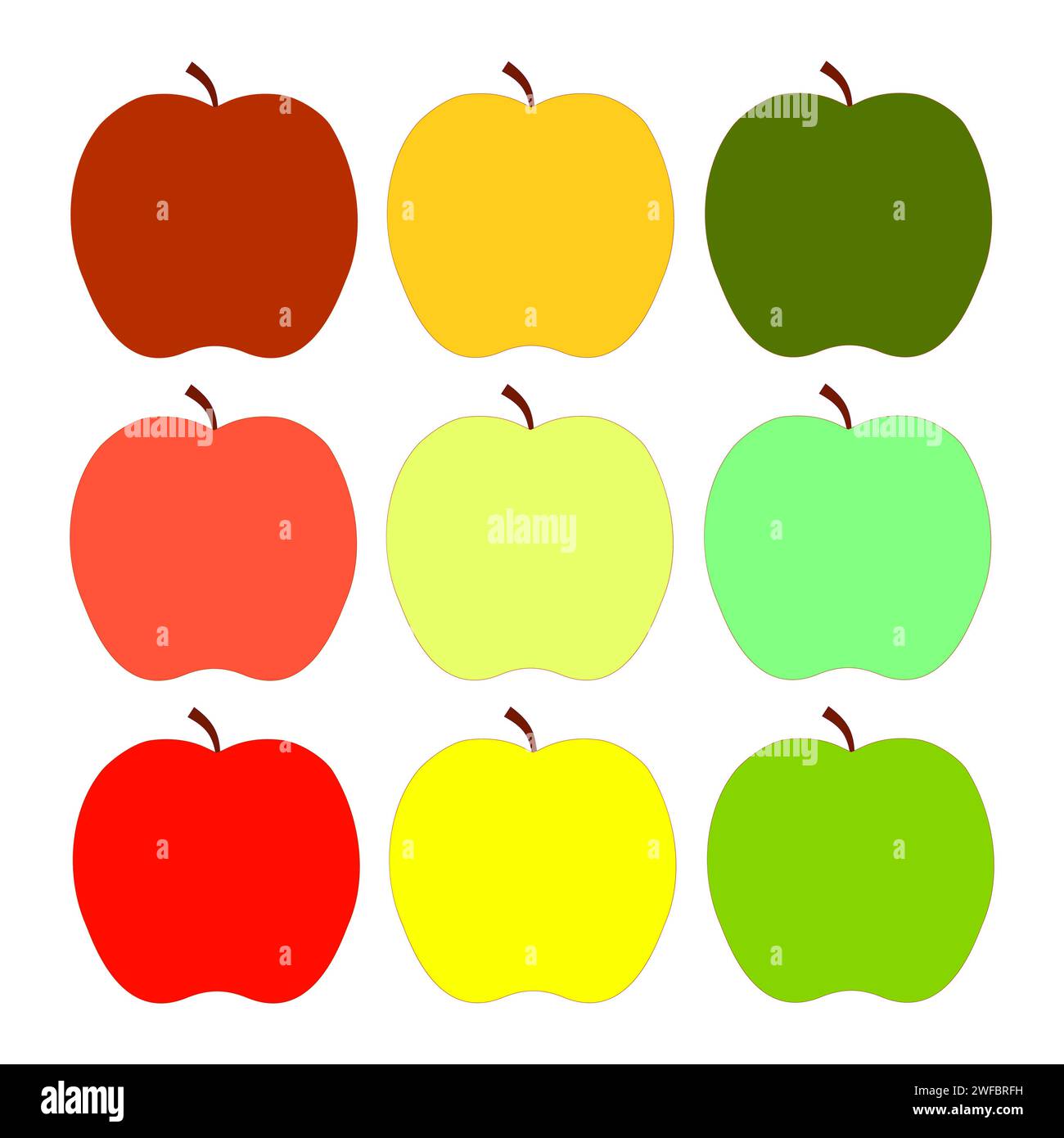 Colored apple icon set. Sweet fruits. Hand art style. Diet food ...