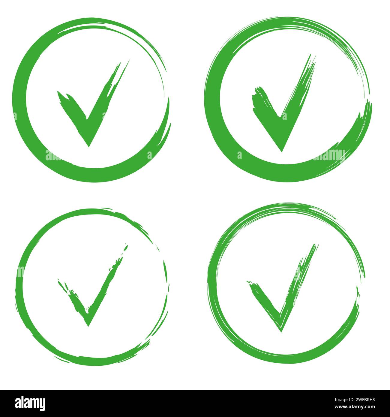 Set of green mark in circle. Checklist concept. Approved sign. Voice ...