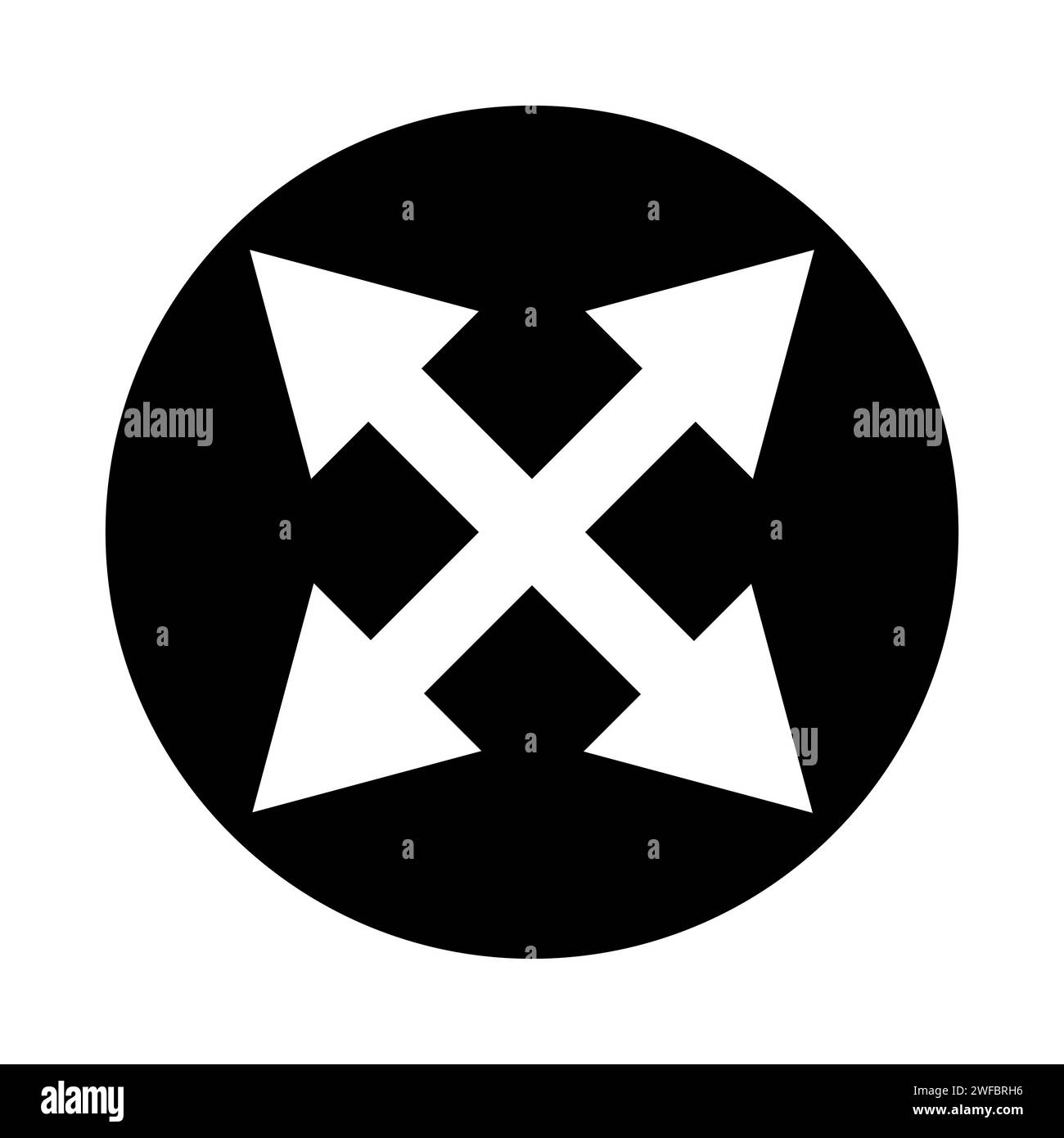 Four arrows icon. Black circle. Business background. Navigation app. Mobile design. Vector ...