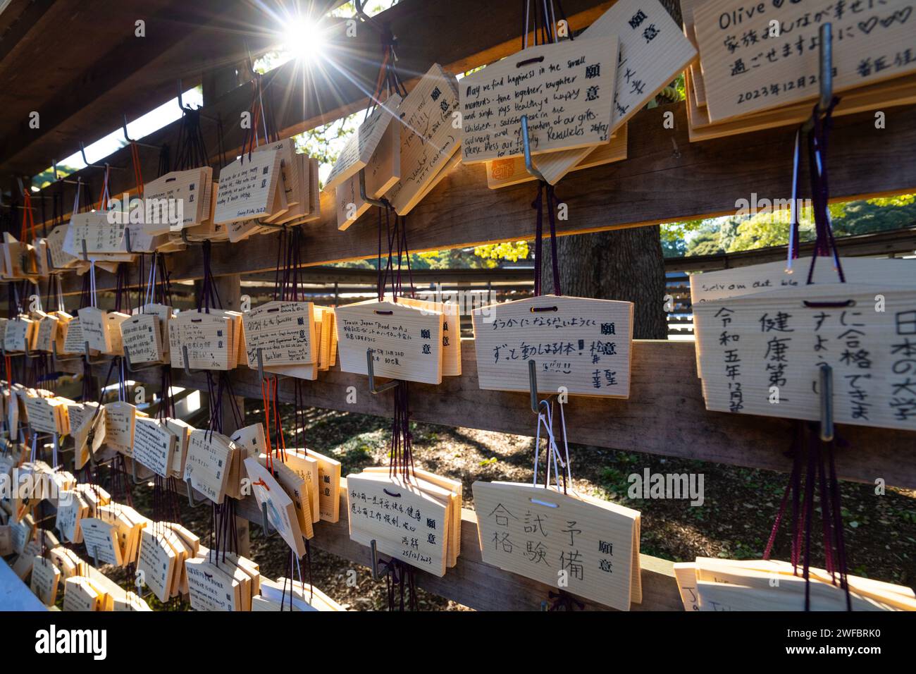 Tokyo, Japan. January 8, 2024. The Ema tablets, wooden plaques on which ...