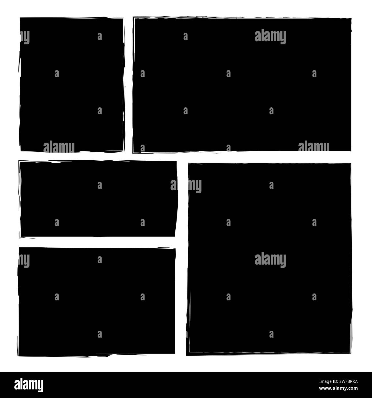 Black grunge rectangle collection. Ink style. Abstract art design. Hand ...