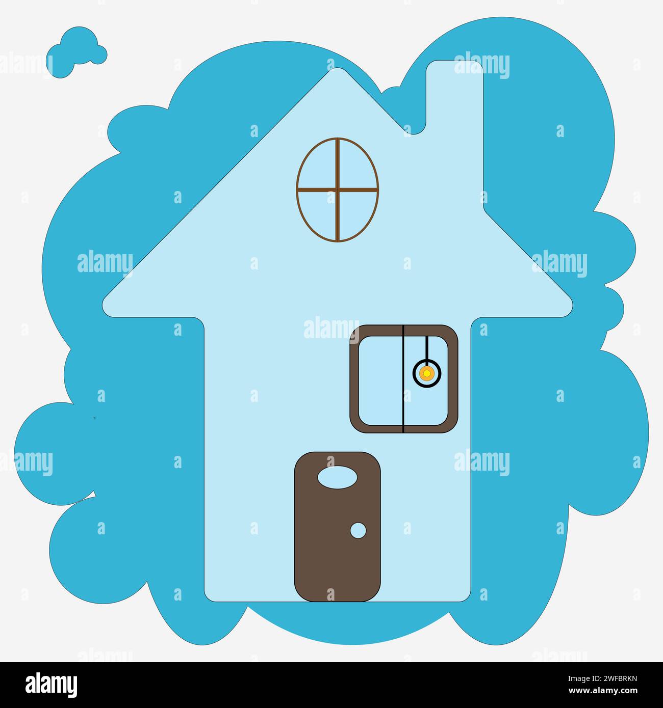 Blue art house into cloud. Family apartment. Hand drawn picture. Building concept. Vector ...