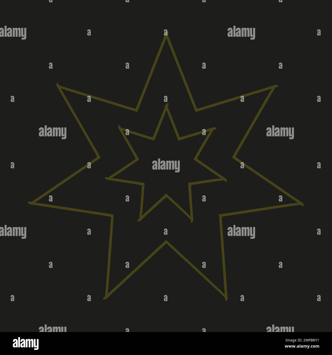Golden starburst icon. Figure silhouette inside. Black background. Abstract design. Vector ...