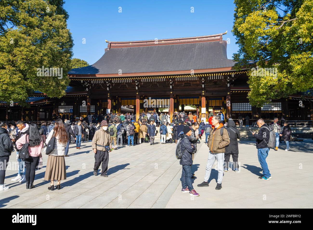 Tokyo, Japan. January 8, 2024. the faithful in the internal courtyards ...