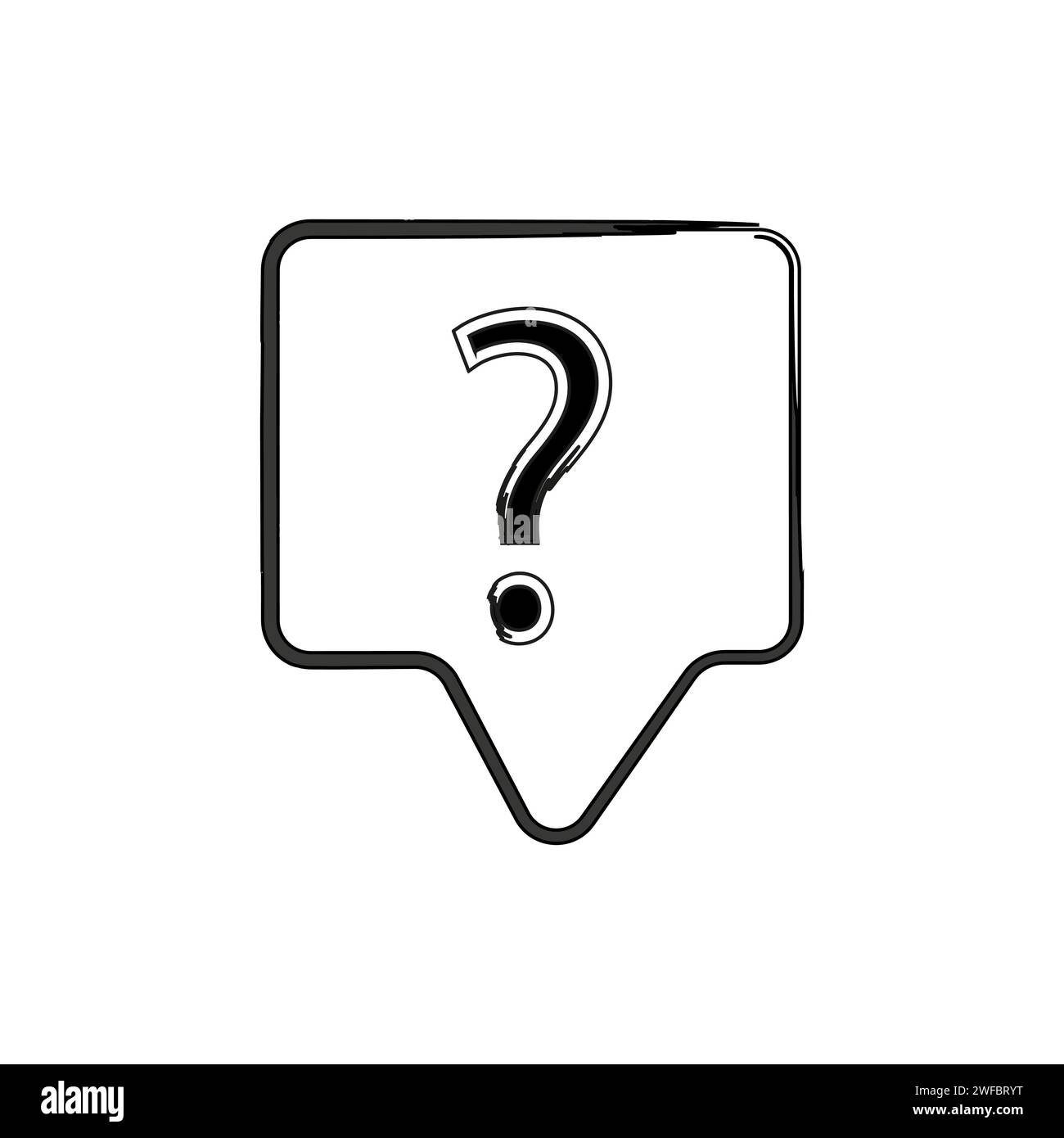 Message box. Black question mark. Ask help sign. Chat con ...