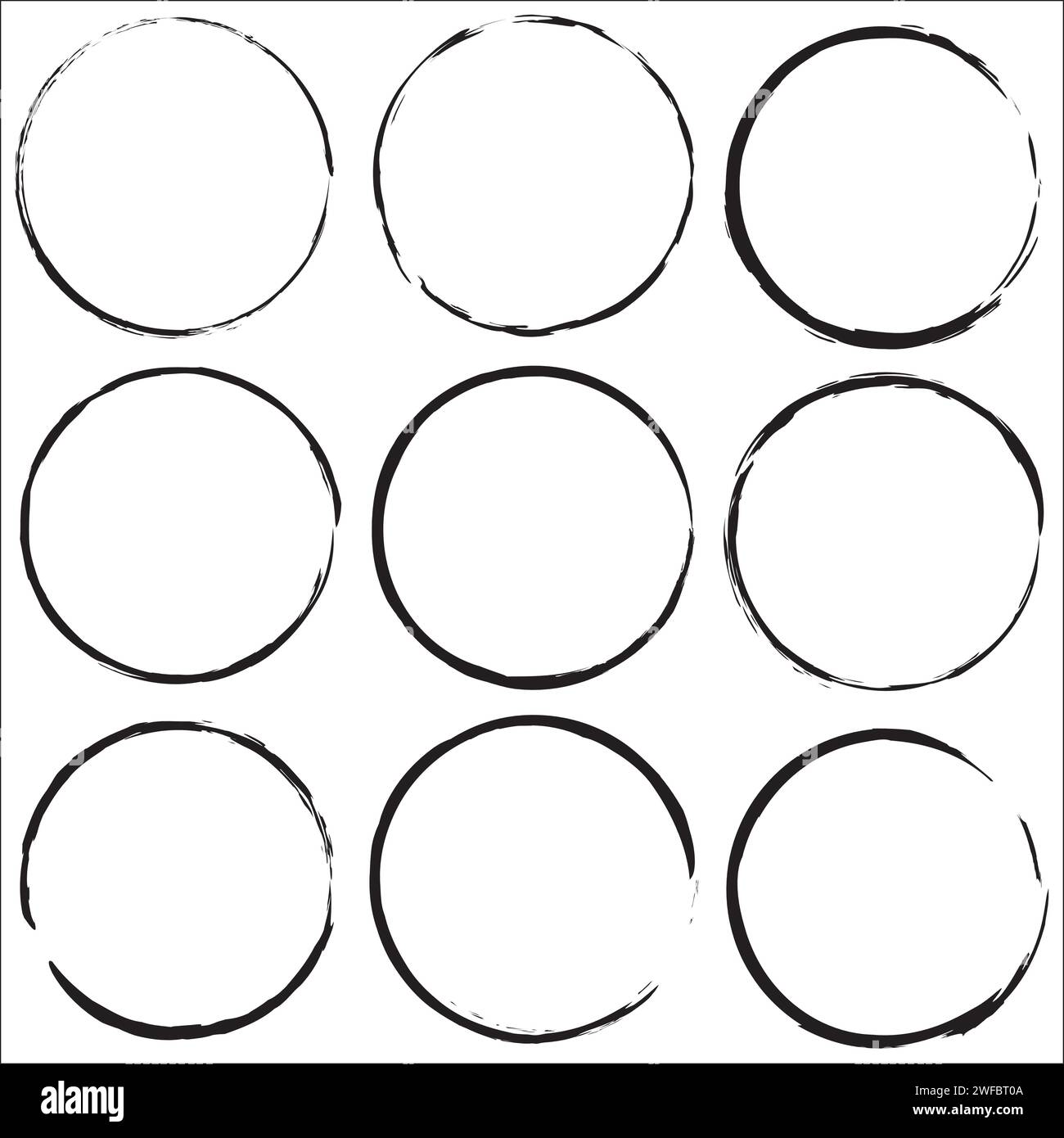 Collection of empty ink circles. Round geometric figures. Art design ...
