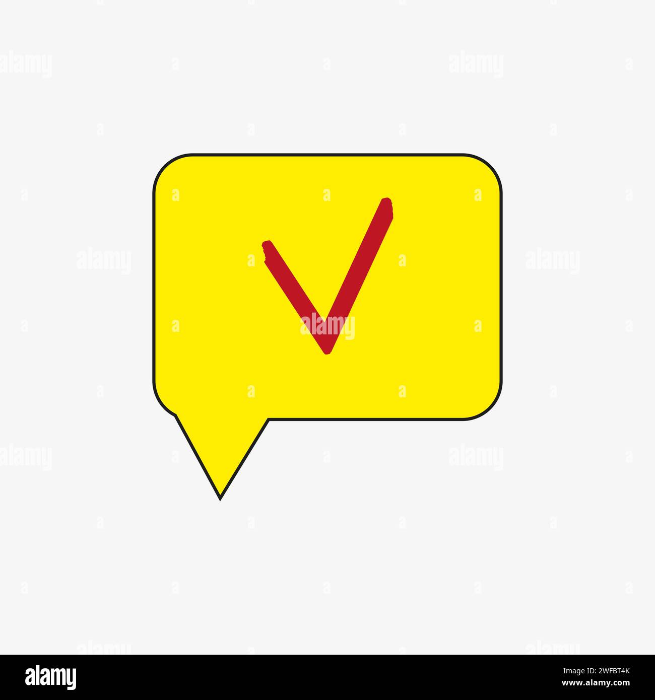 Yellow square dialogue frame. Red agree mark. Communication concept ...