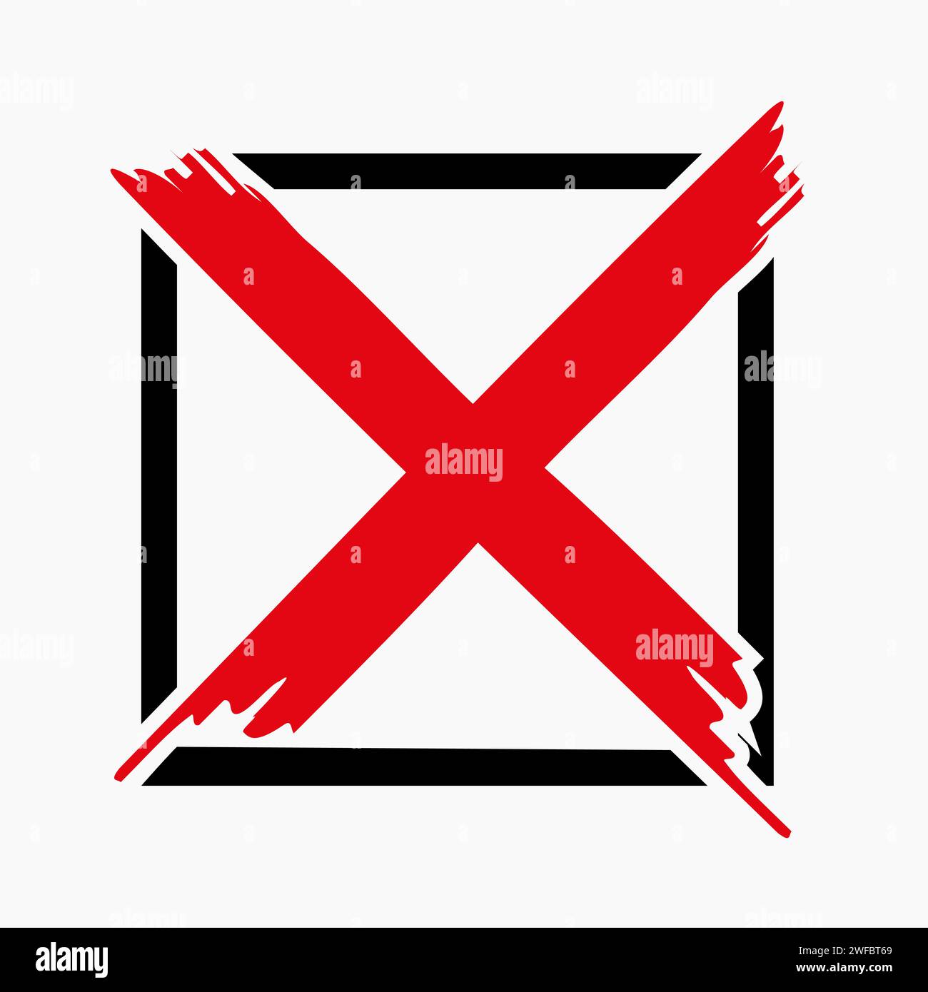 Red cross in black square frame. Checklist mark. Choice icon. Abstract ...
