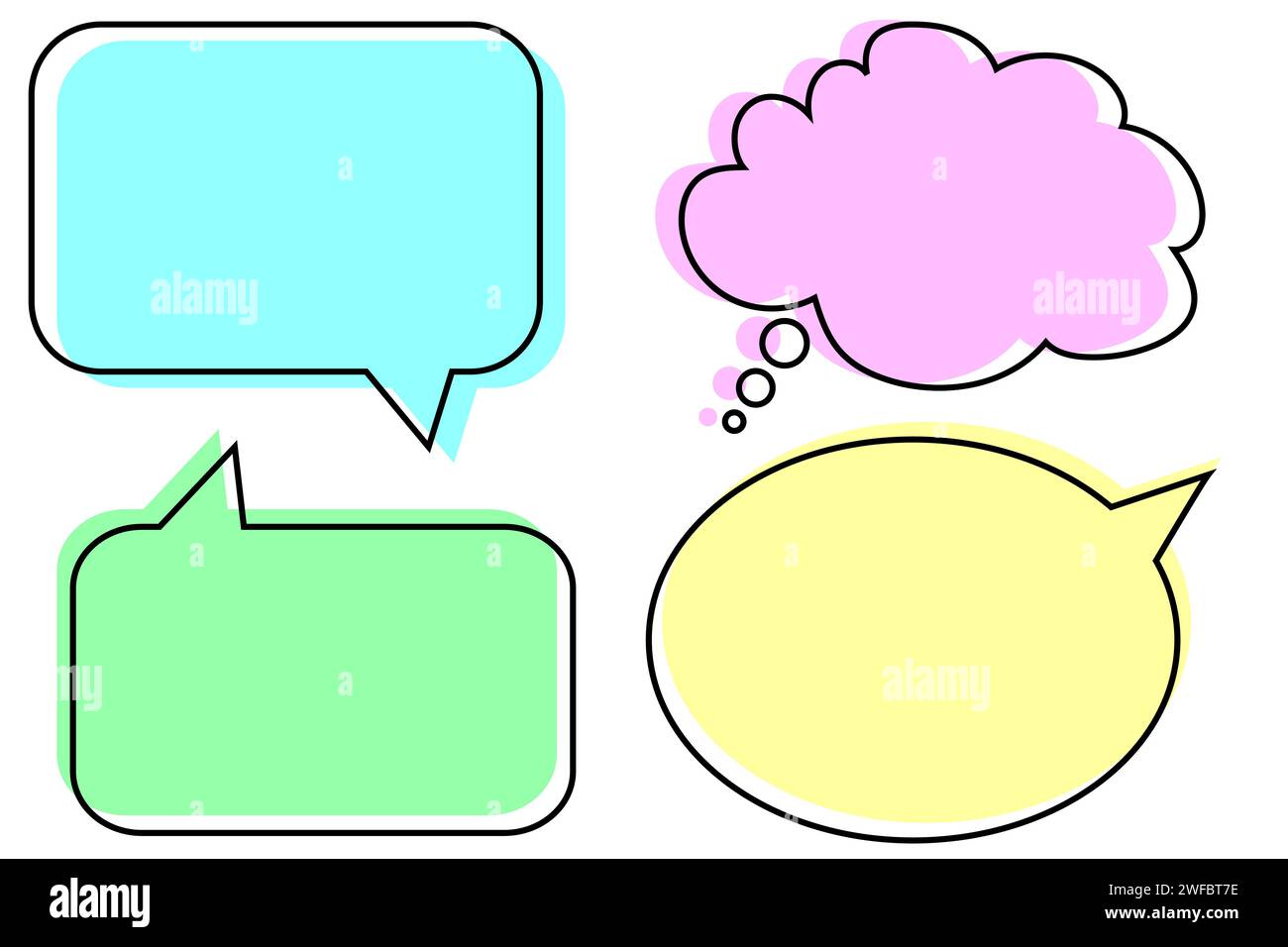 Colored dialogue icon set. Shadow effect. Message sign. Freehand art ...