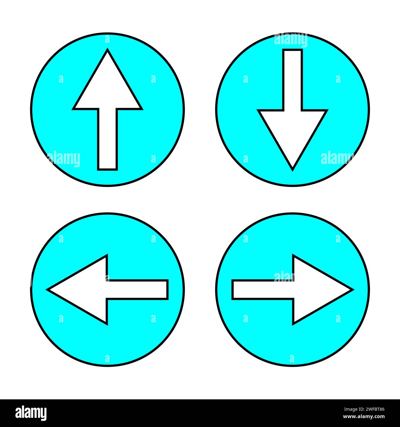 Four arrow sign. Blue circle. Different direction. White elements. App ...