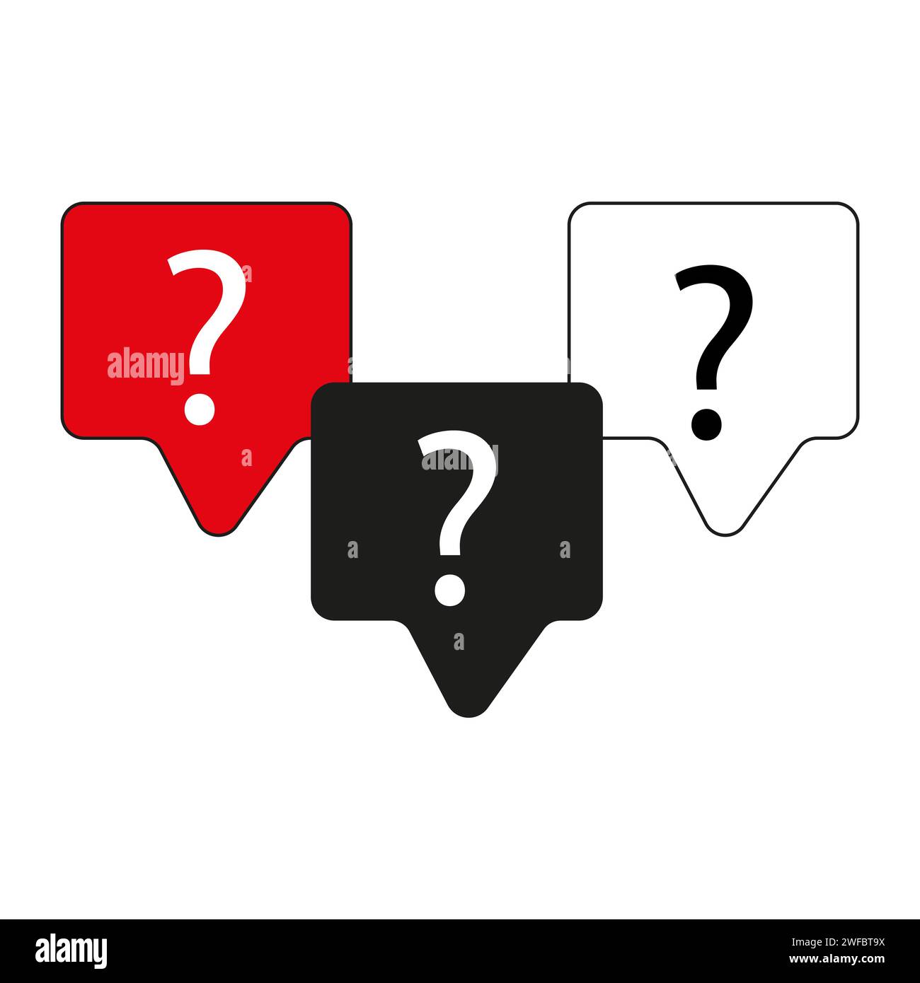 Ask help sign. Black, red, white question mark. Chat con. Communication ...