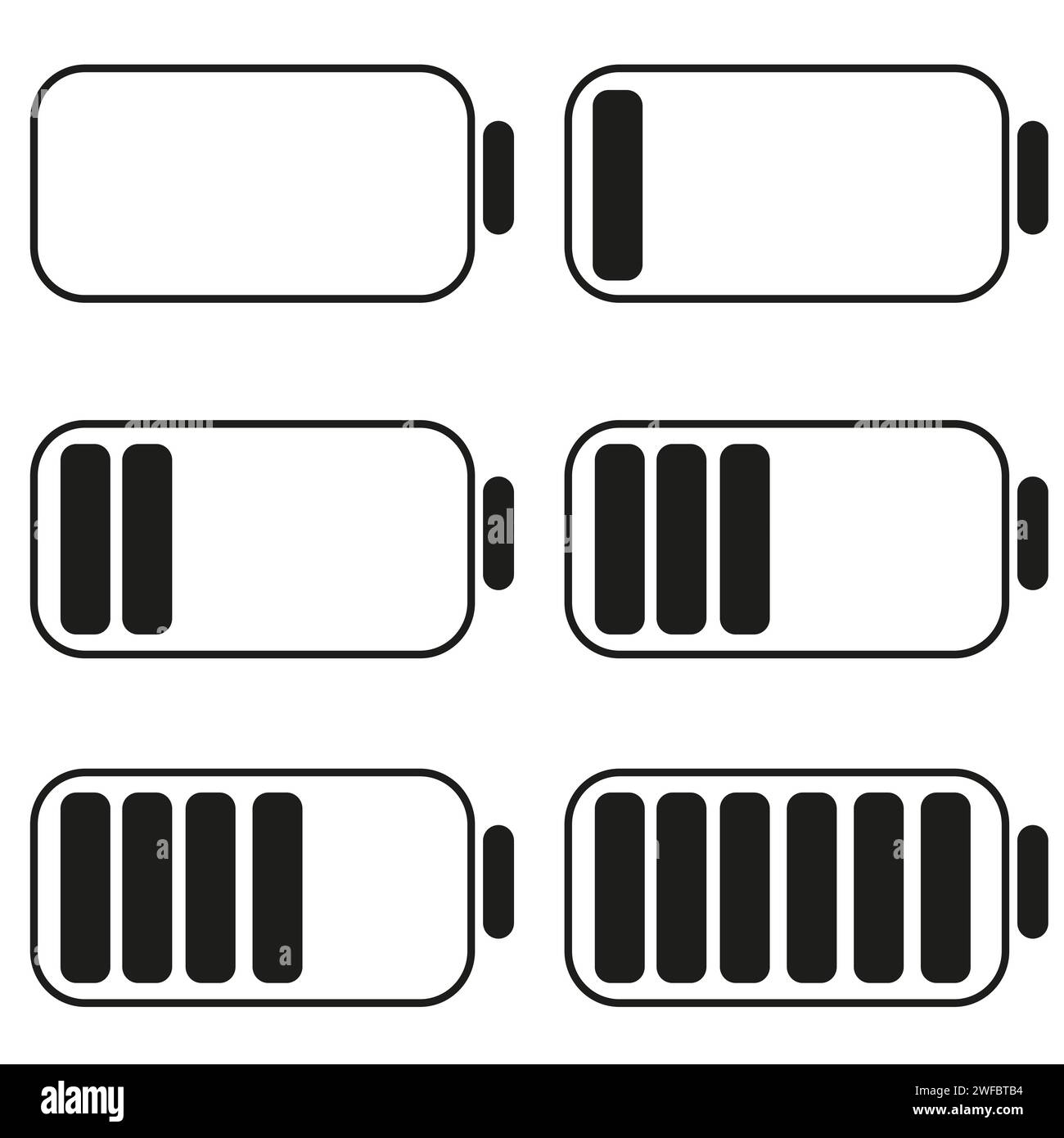 Battery charge process icon set. Cell phone. Communication concept ...