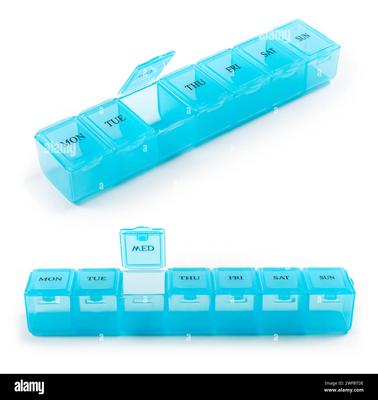 seven day pill box with pills isolated on white background Stock Photo ...