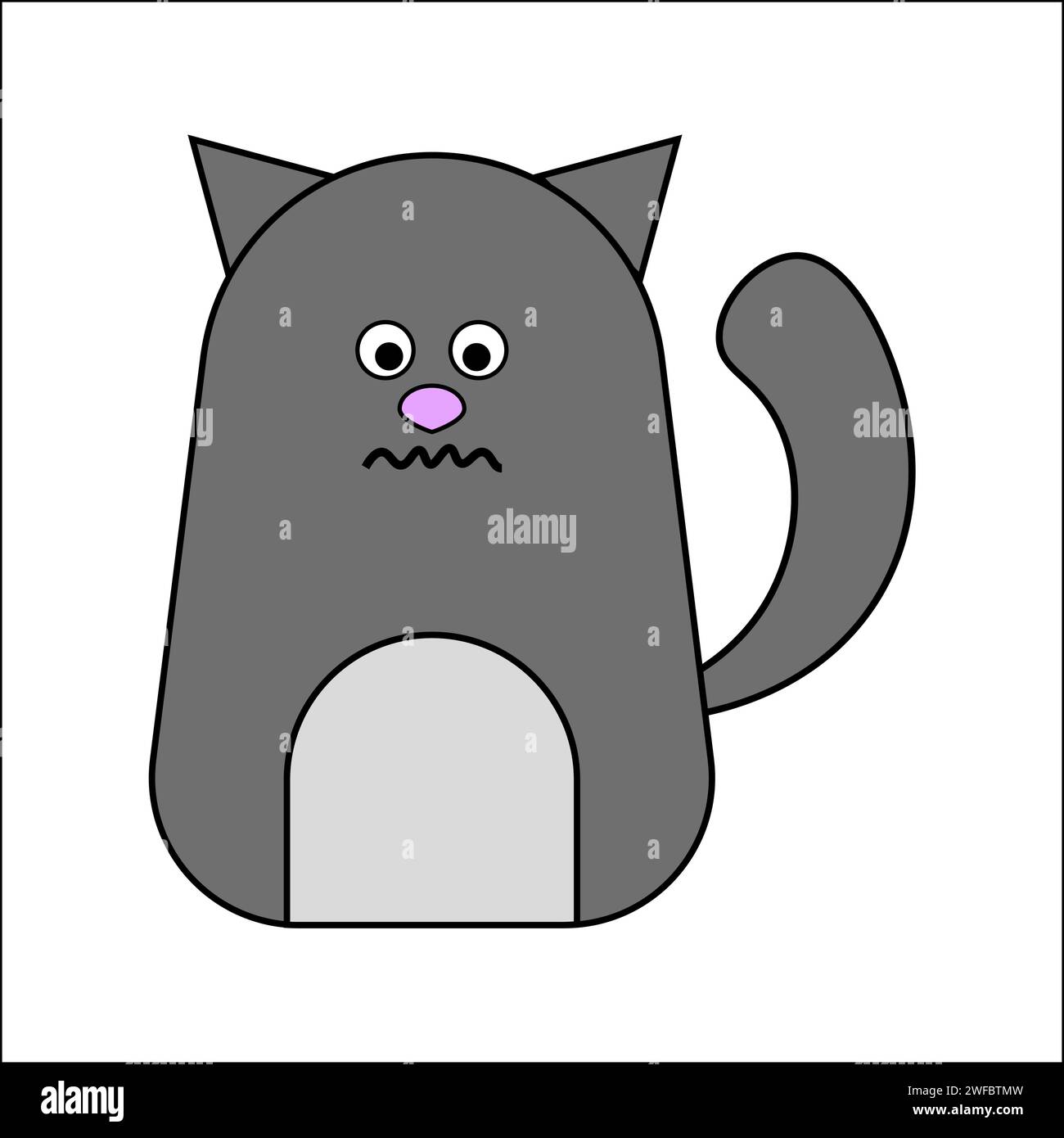 Sad cute cat. Grey animal. Cartoon style. Emotional sign. Creative art ...