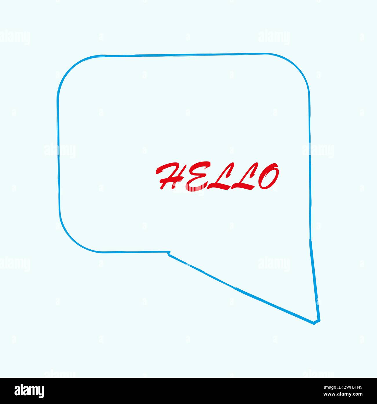 Hello speech bubble icon. Blue background. Modern design. Calligraphy ...