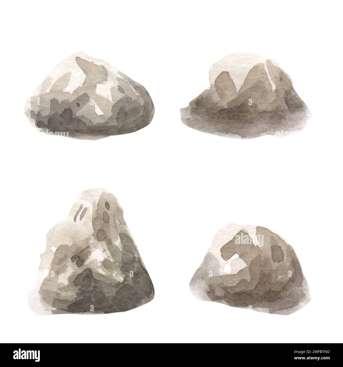 Watercolor set of stone isolated on a white background. Hand drawn. for ...