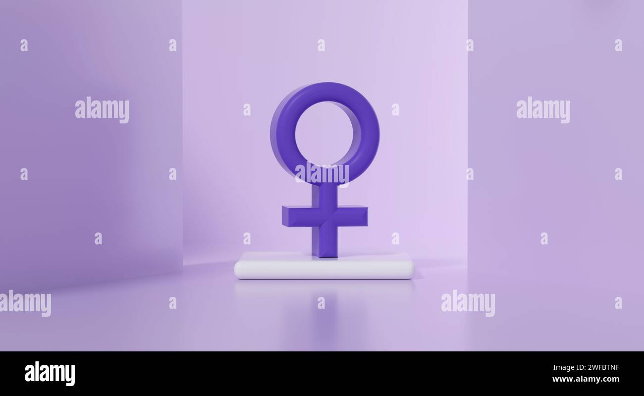 Purple stage with woman symbol, Female gender symbol and pink hearts on ...