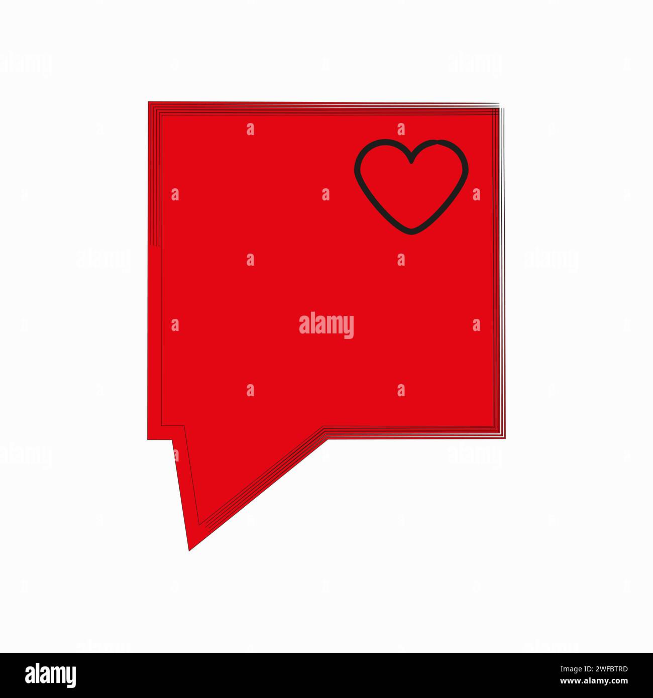 Red message sign with heart. Rectangle speech dialogue icon. Communication concept. Vector ...