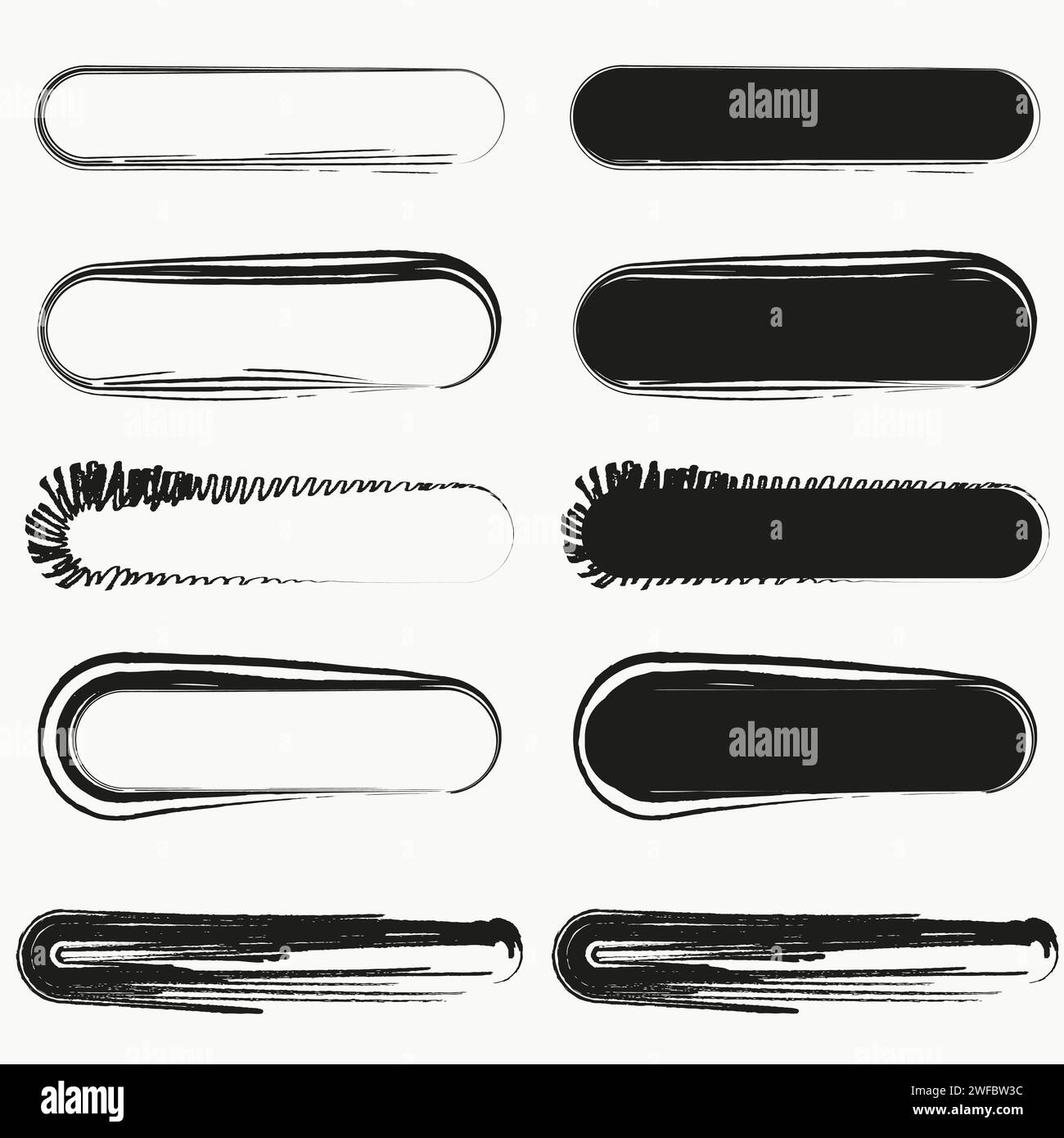 Brush empty and filled oval shaped icon on white background. Ink ...