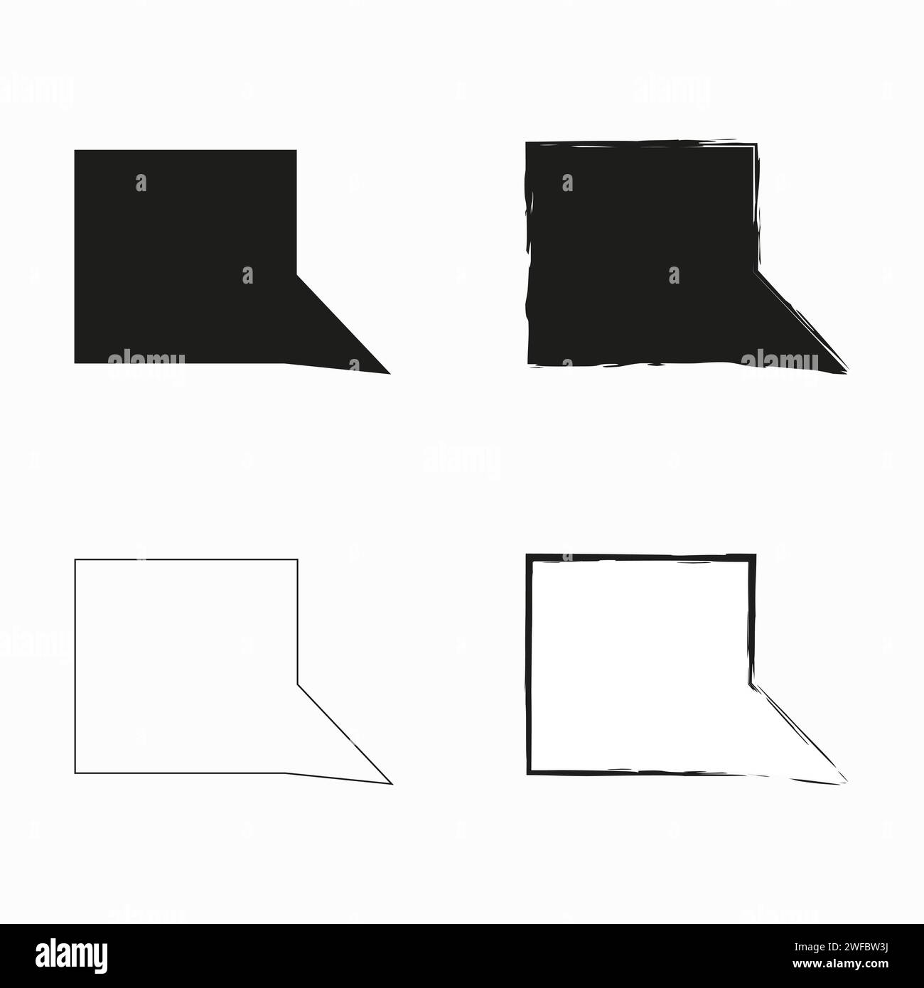 Black and white silhouette of square chat icon on white background. Message sign. Vector ...