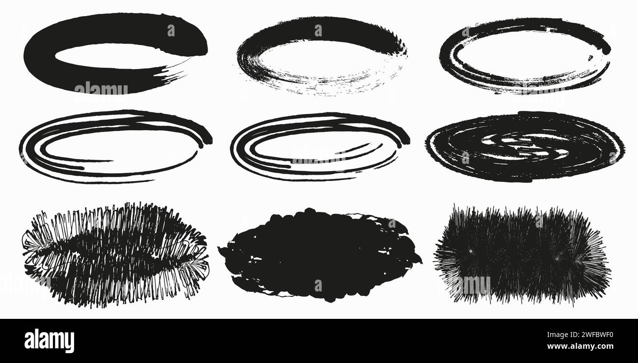 Set of oval shaped icon on white background. Simple design. Ink pattern ...