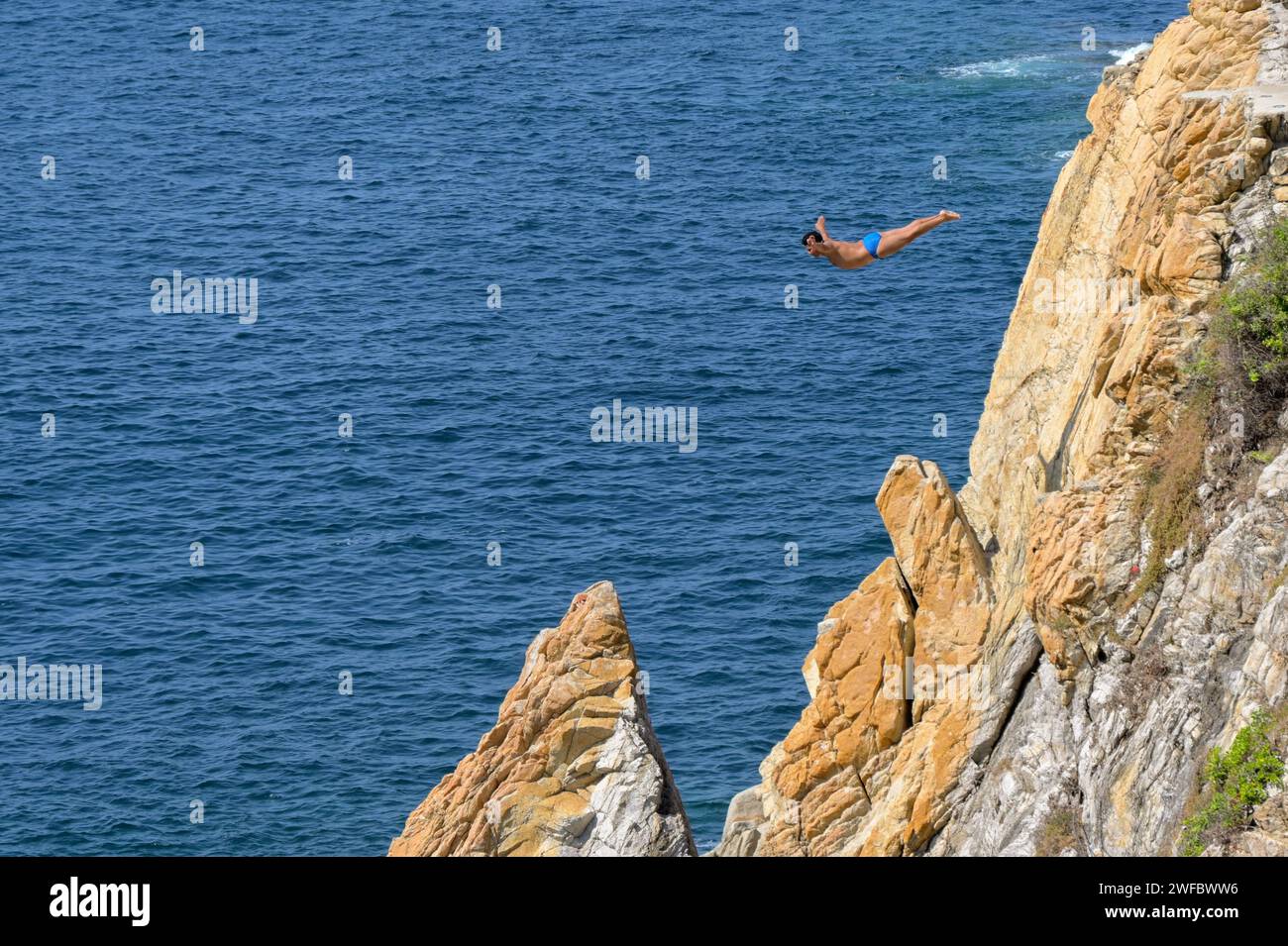 Acapulco, Mexico - 17 January 2024: One of the famous cliff divers at ...