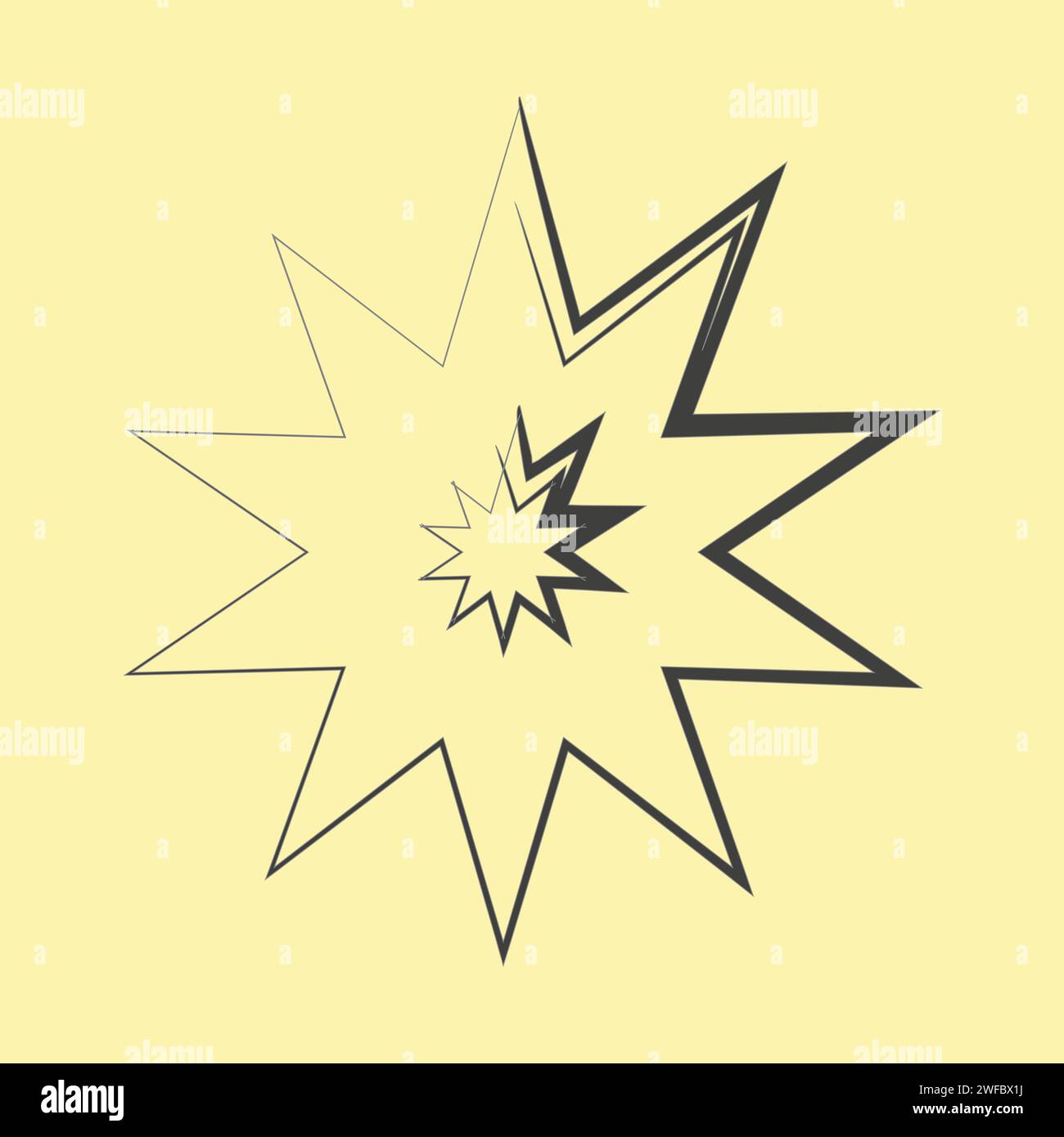 Ink starburst icon. Silhouette inside. Yellow background. Cartoon style ...