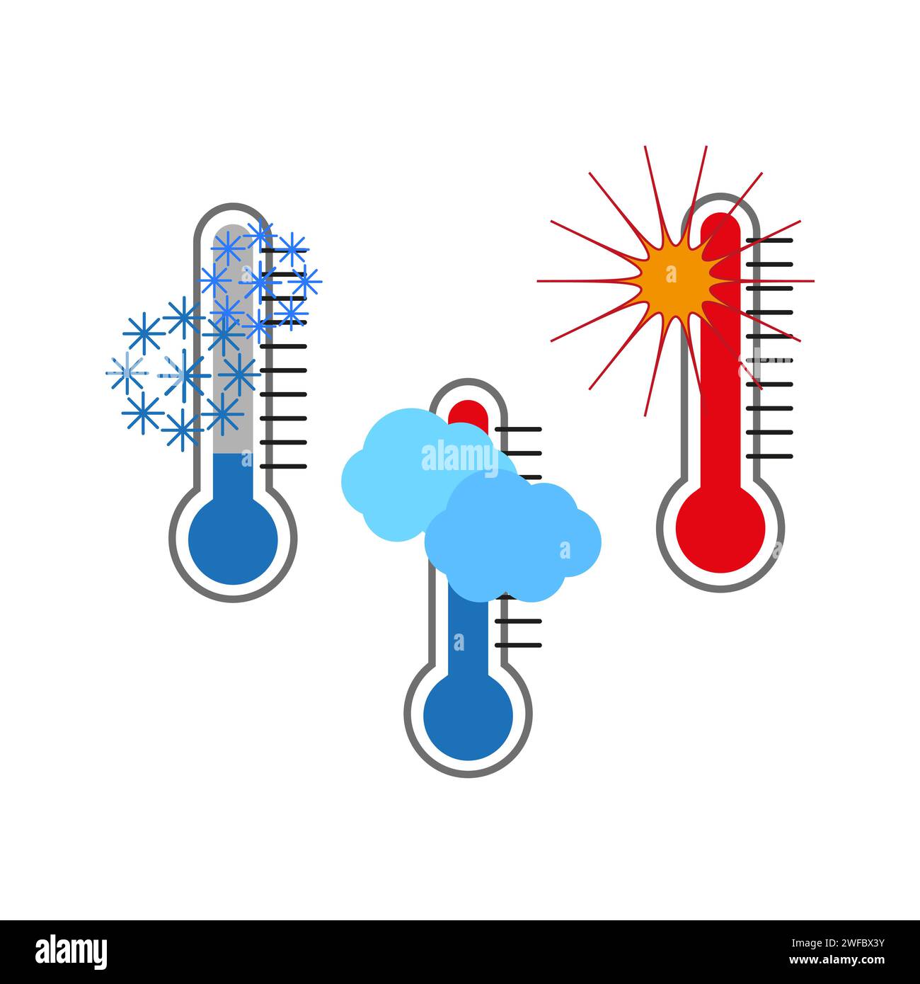 Cartoon thermometers sign. Cartoon thermometers. Different weather ...