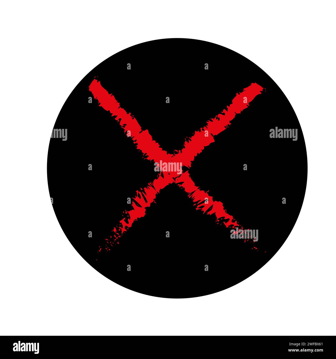 Red cross in black circle on white background. Score symbol. Abstract ...