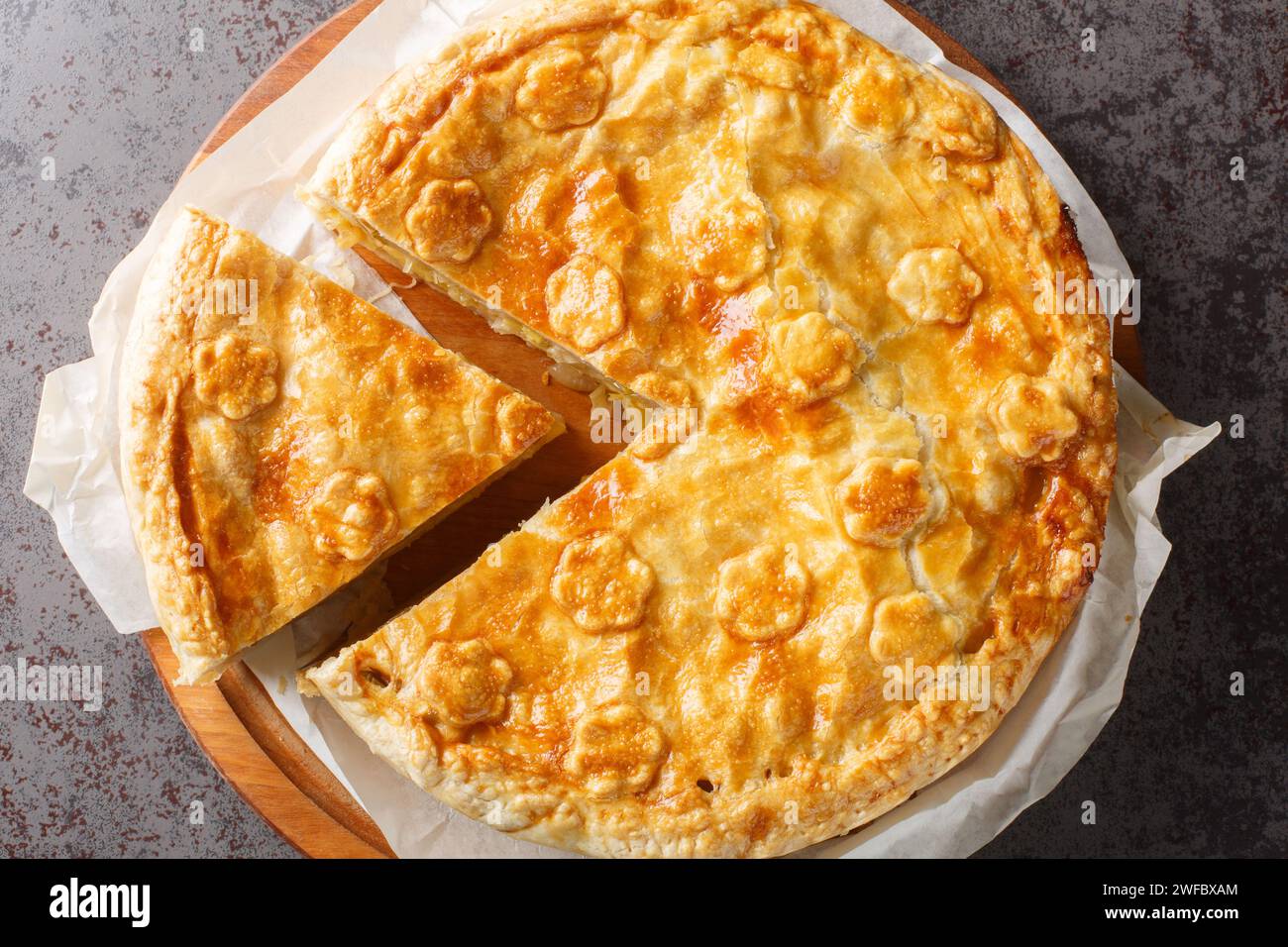 Cholera fruit vegetable cake with potatoes, leek, apple, pears and ...