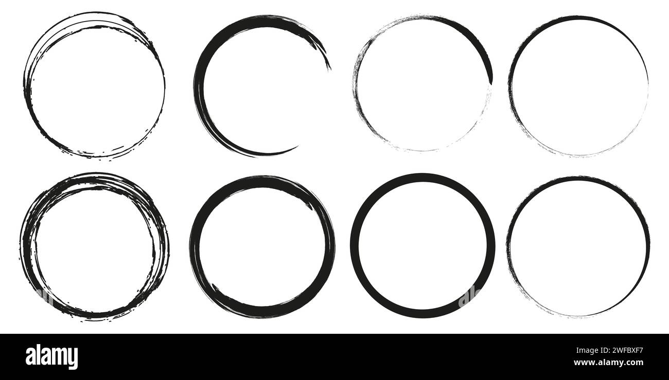 Ink circle icon. Black simple round frame. Freehand picture. Abstract ...