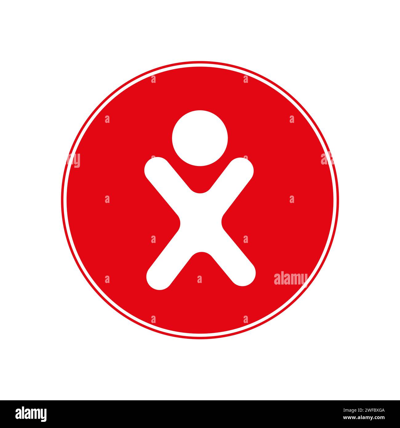 Stop child icon. White silhouette in red circle. Kid security concept ...