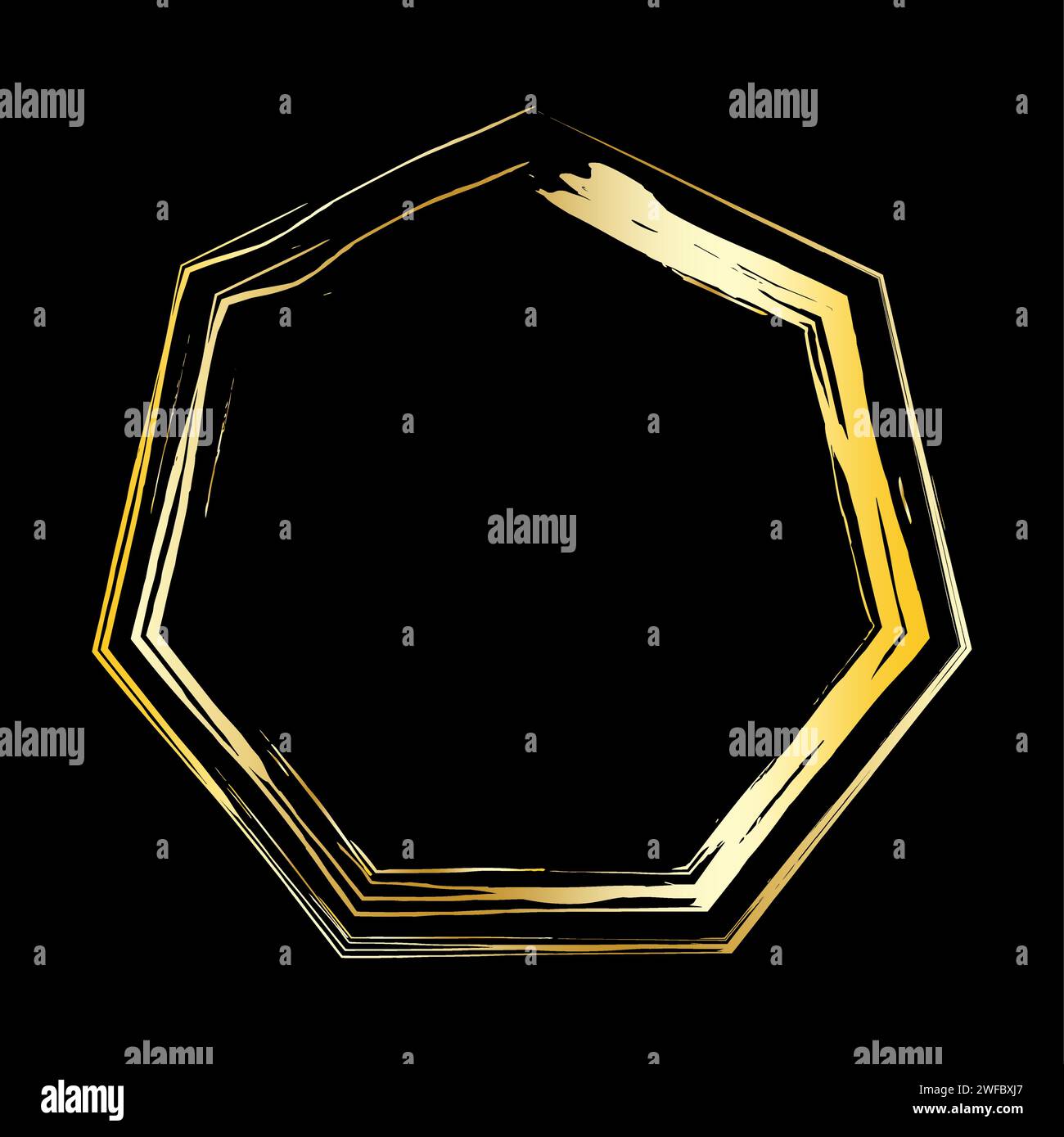Golden heptagon icon on black backdrop. Beautiful geometric frame ...