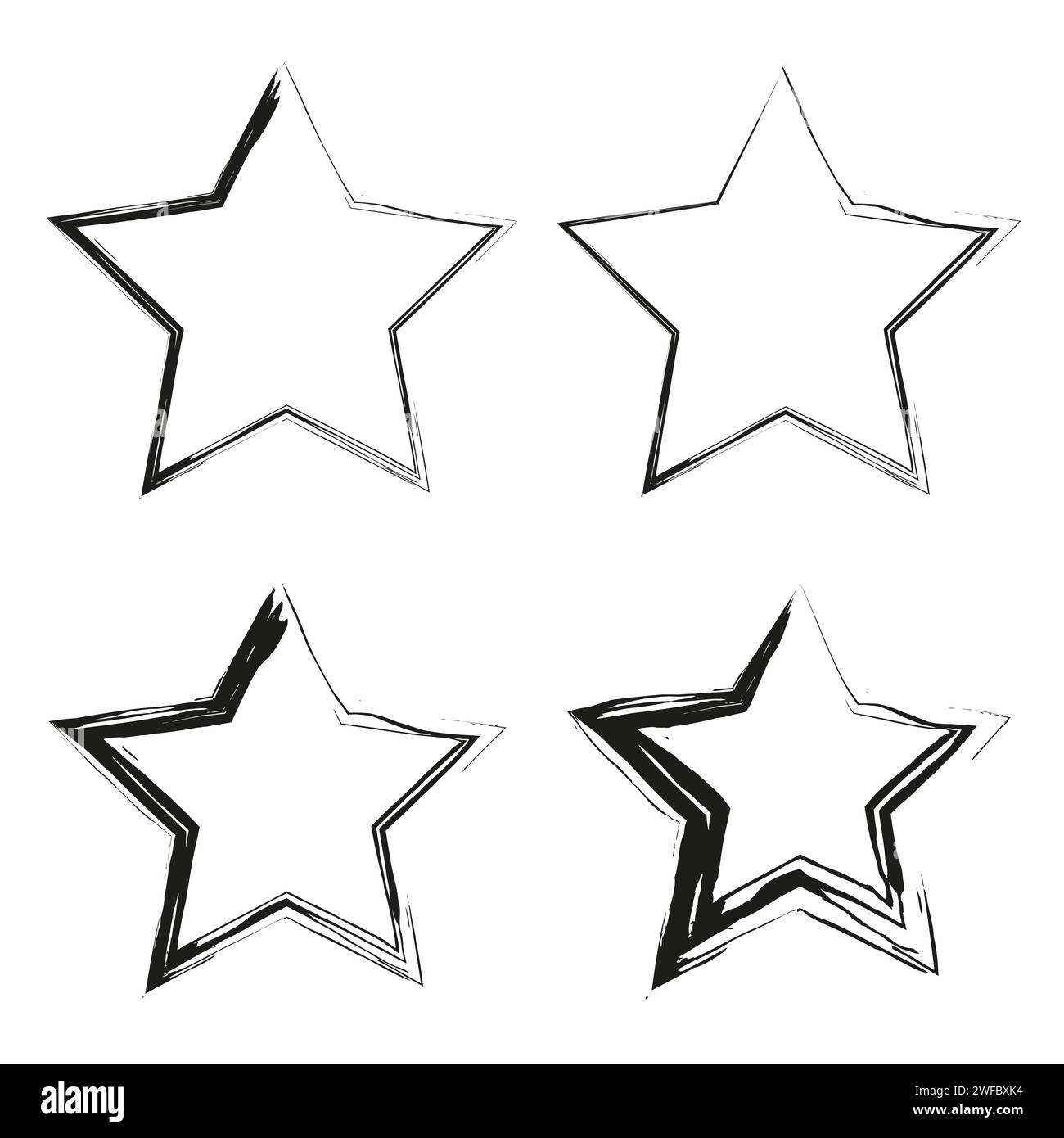 Black ink star silhouette on white background. Freehand abstract paint ...