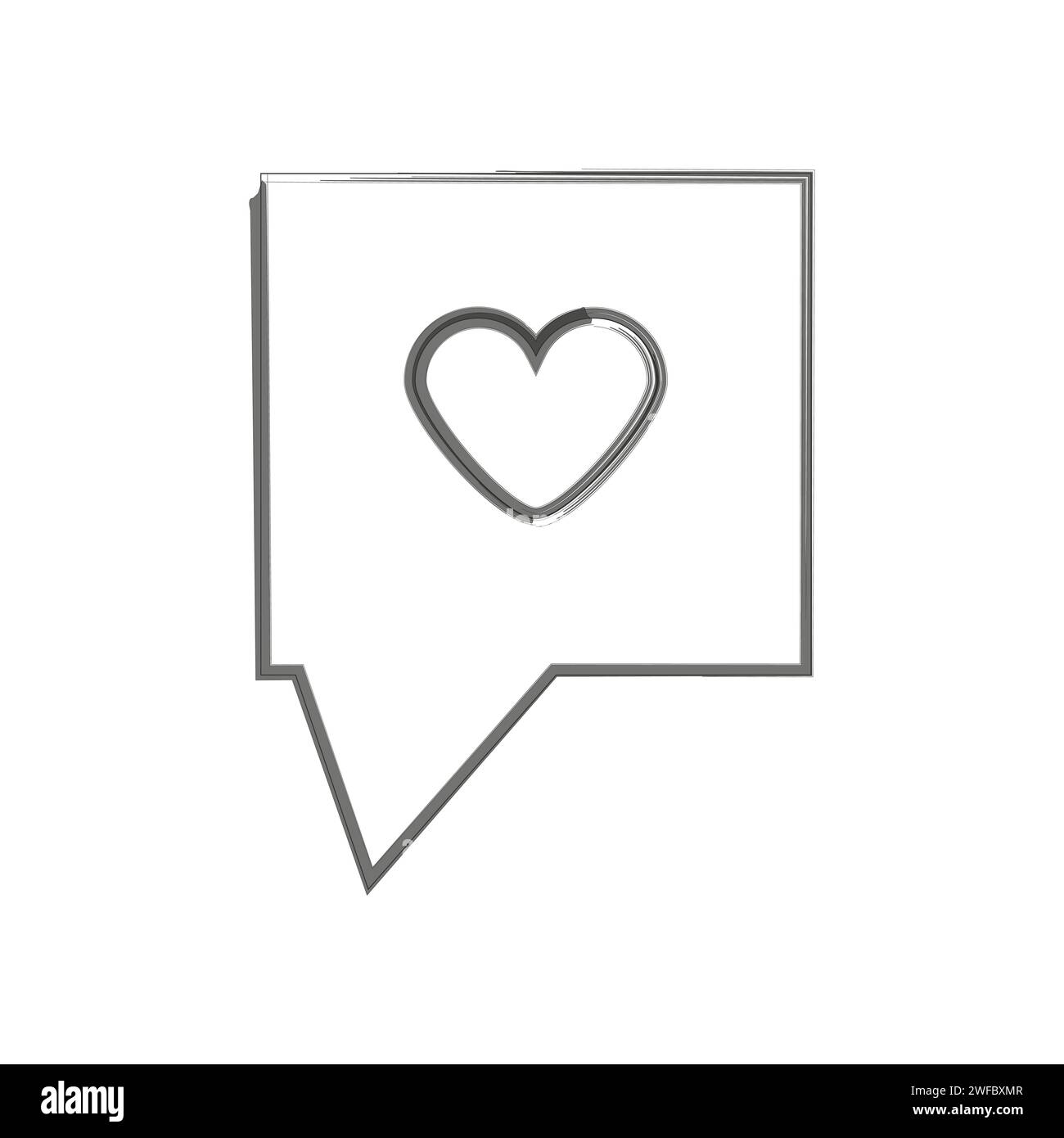 Speech dialogue rectangle silhouette. Black heart. Message sign ...