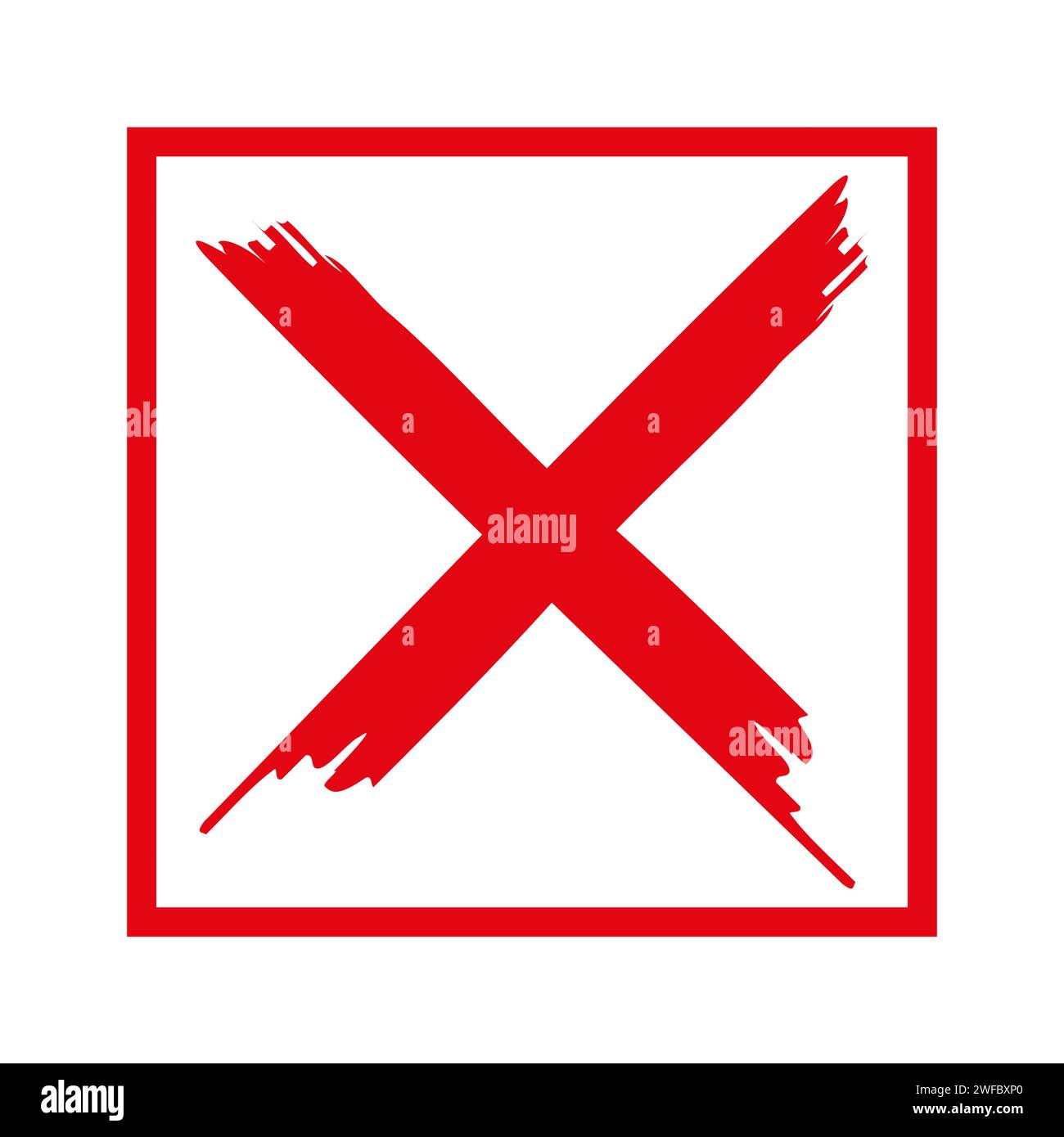 Red cross in red square frame on white background. Score symbol ...