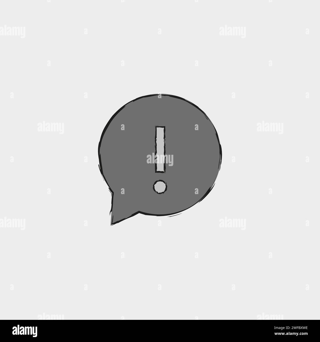 Blue exclamation icon. Gray speech bubble. Grunge art. Warning sign ...