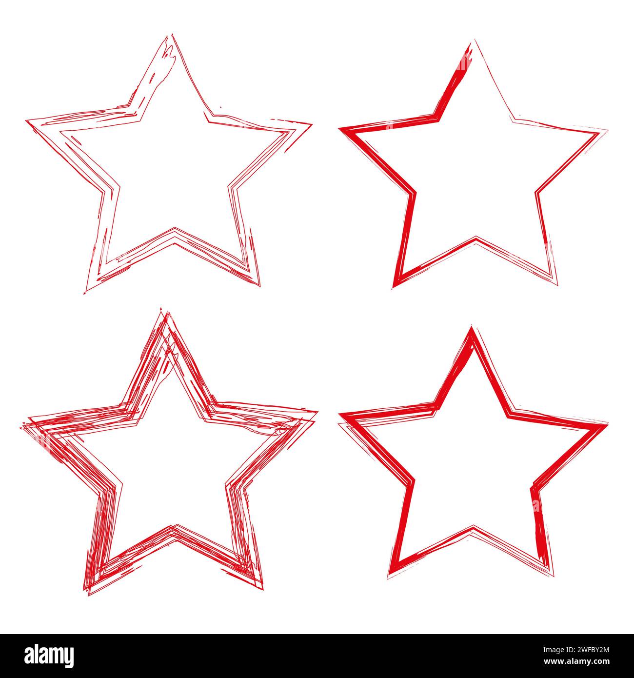 Red ink star silhouette on white background. Brush stroke freehand ...