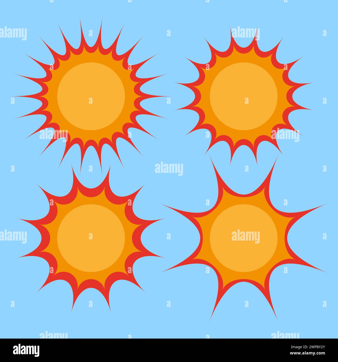 yellow cartoon suns. Sketch flat drawing. Vector illustration. EPS 10 ...