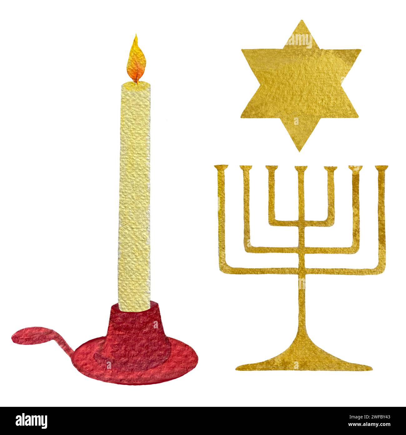 Watercolor hand drawn high quality menorah, religious illustration ...