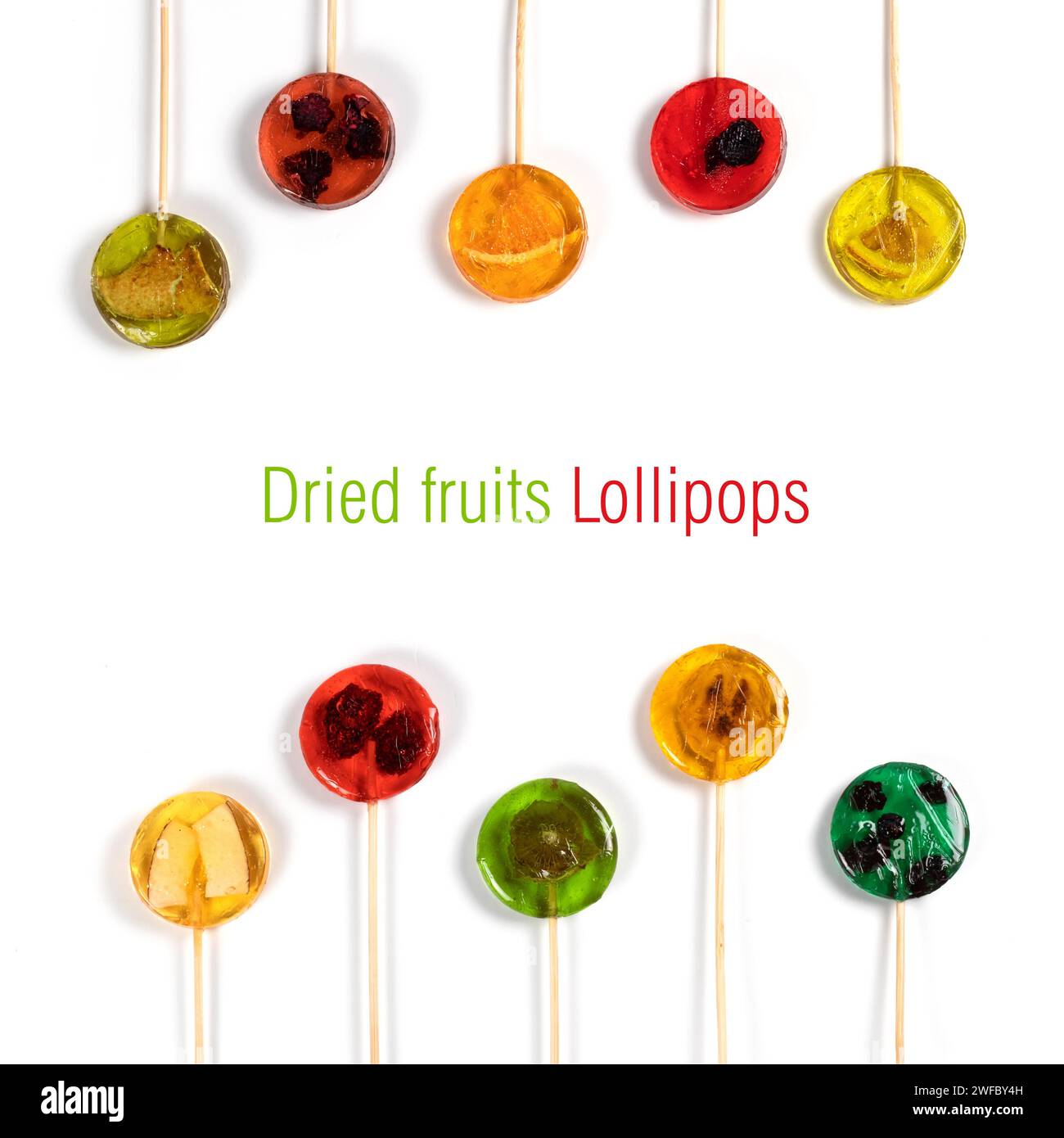Lollipops with dry fruits inside on a white background. Healthy ...
