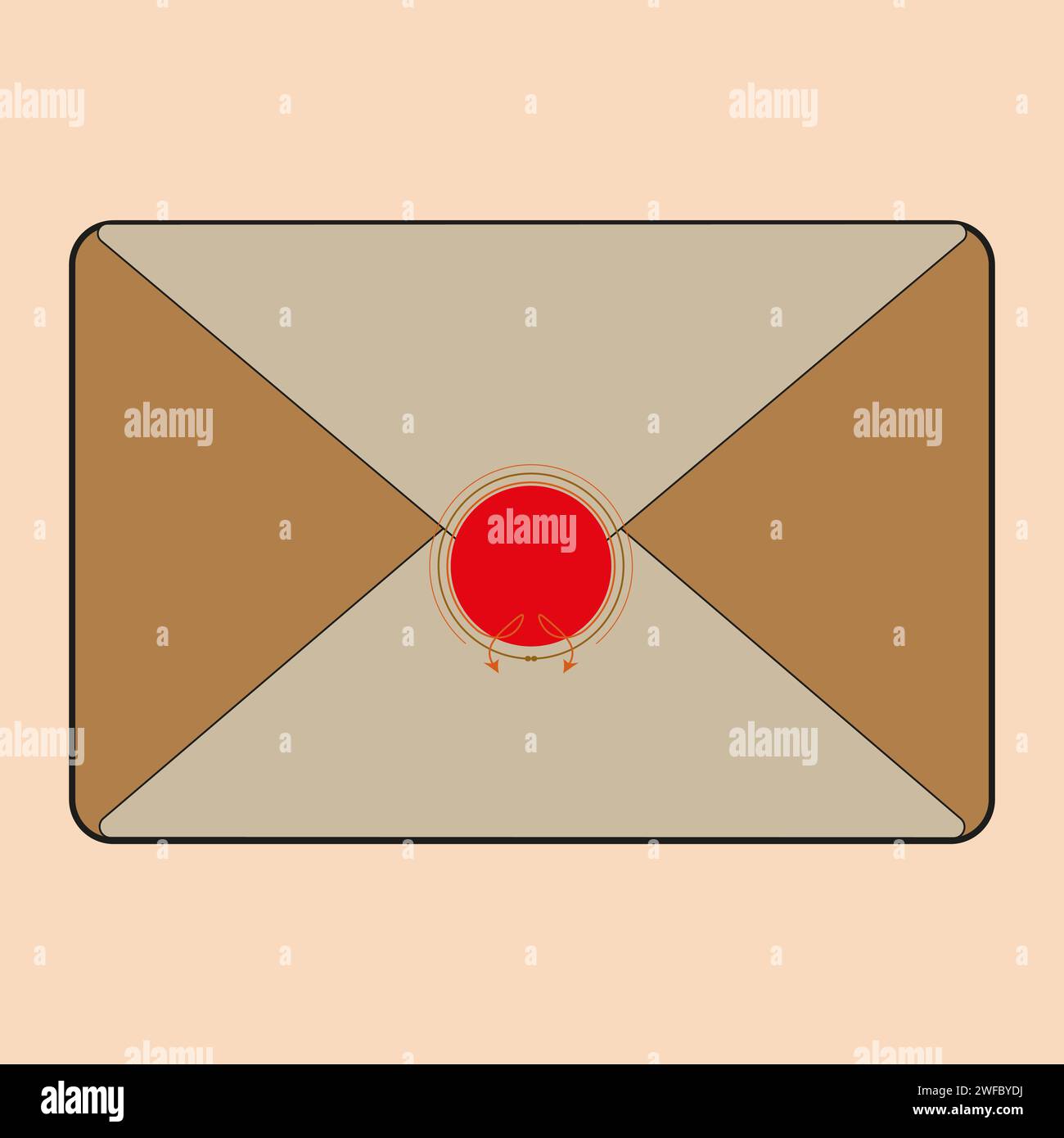 Colored envelope icon. Circle in centre. Gray and brown. Paper art ...