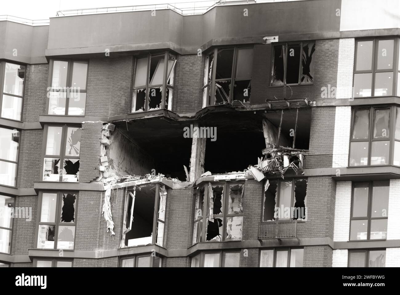 A destroyed building as result of arrival of missile, cruise missile ...