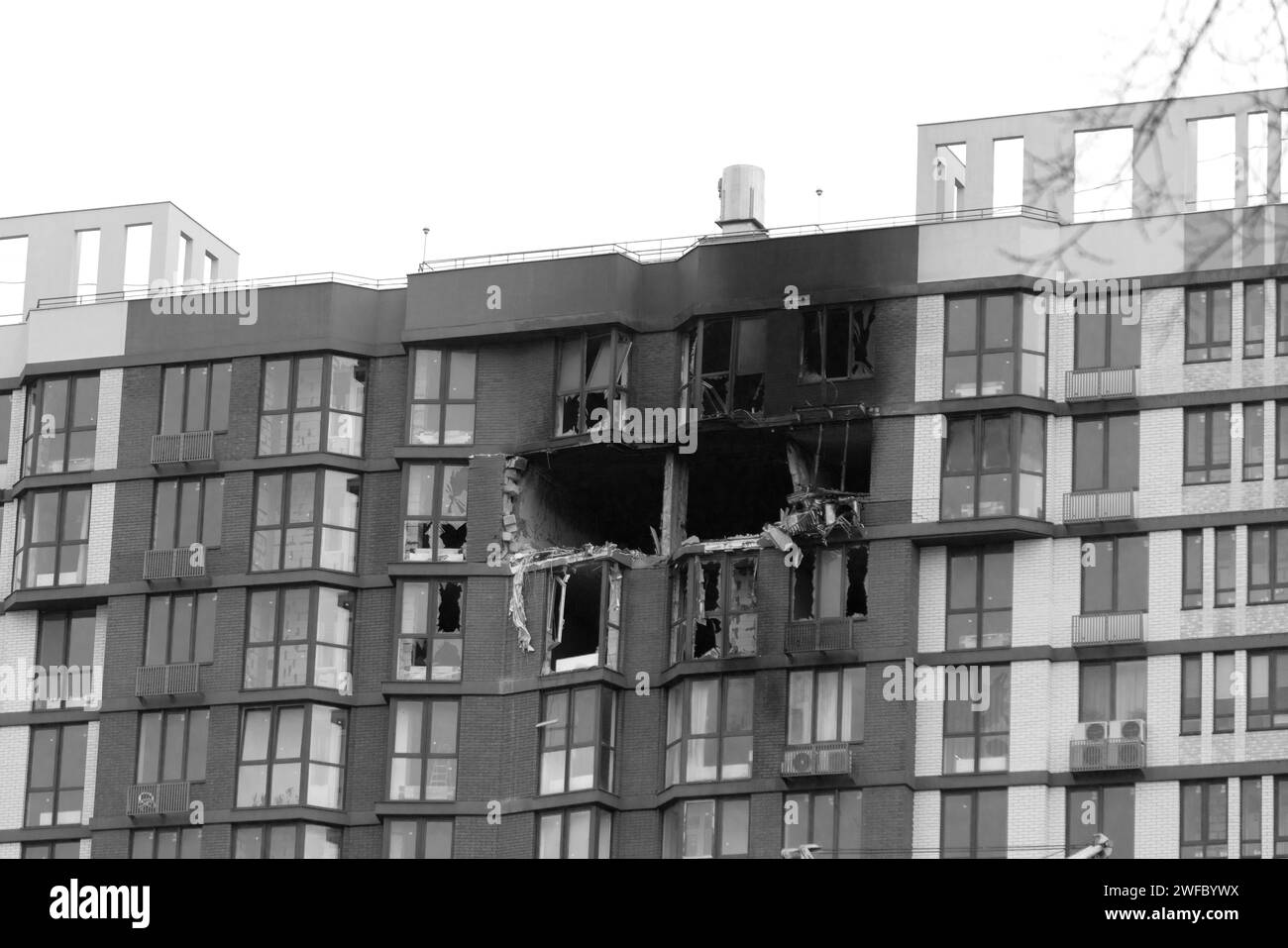 A destroyed building as result of arrival of missile, cruise missile ...