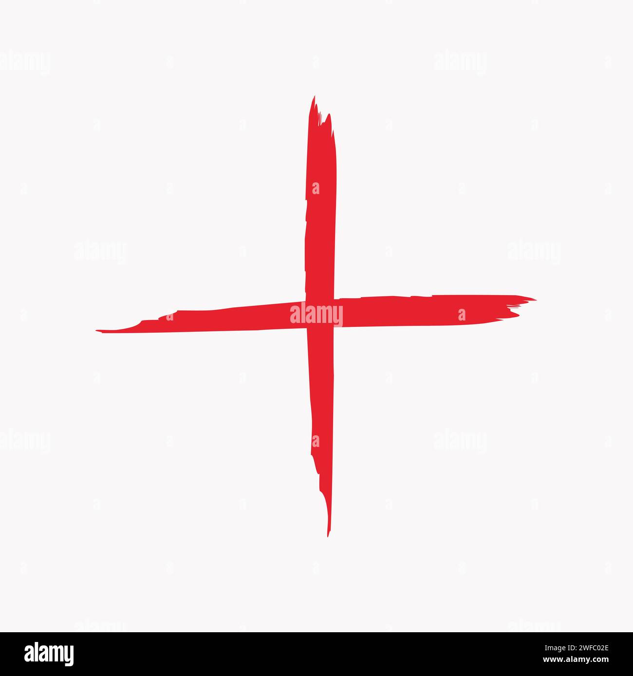 Red plus icon. Paint brush ink picture. Line stroke. Simple flat sign ...