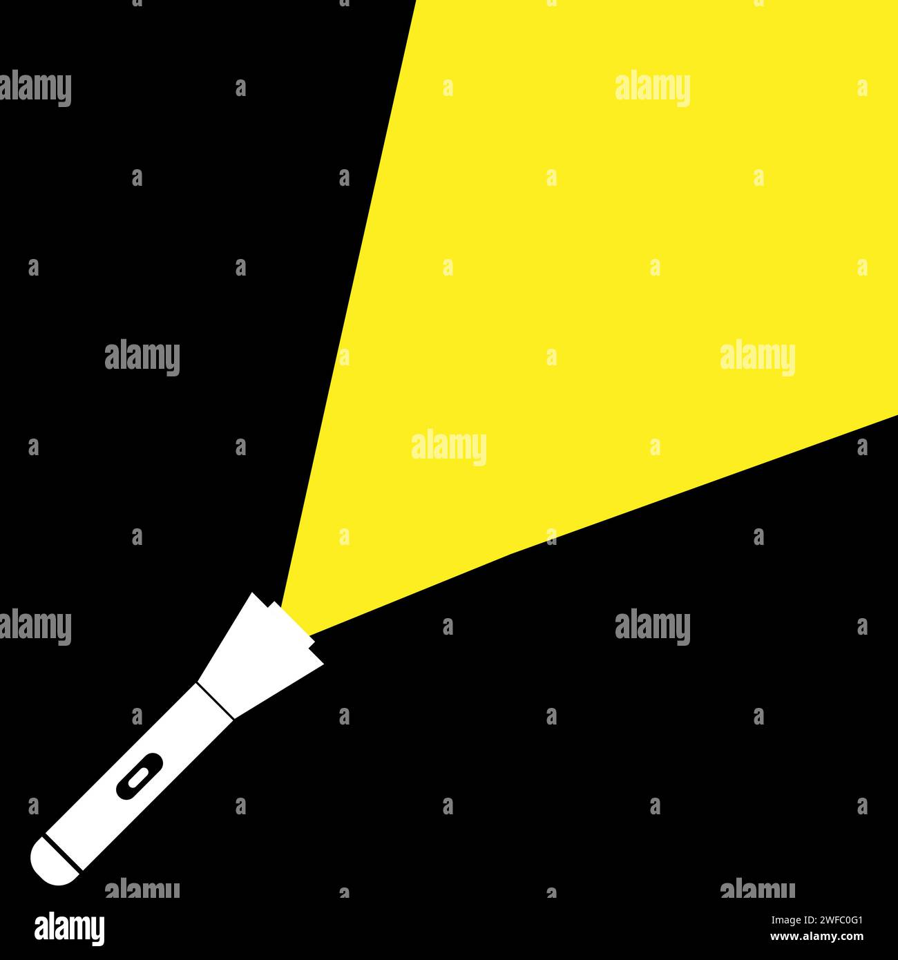 Shining flashlight icon. Black background. Line art. Modern design. Electric tool. Vector ...