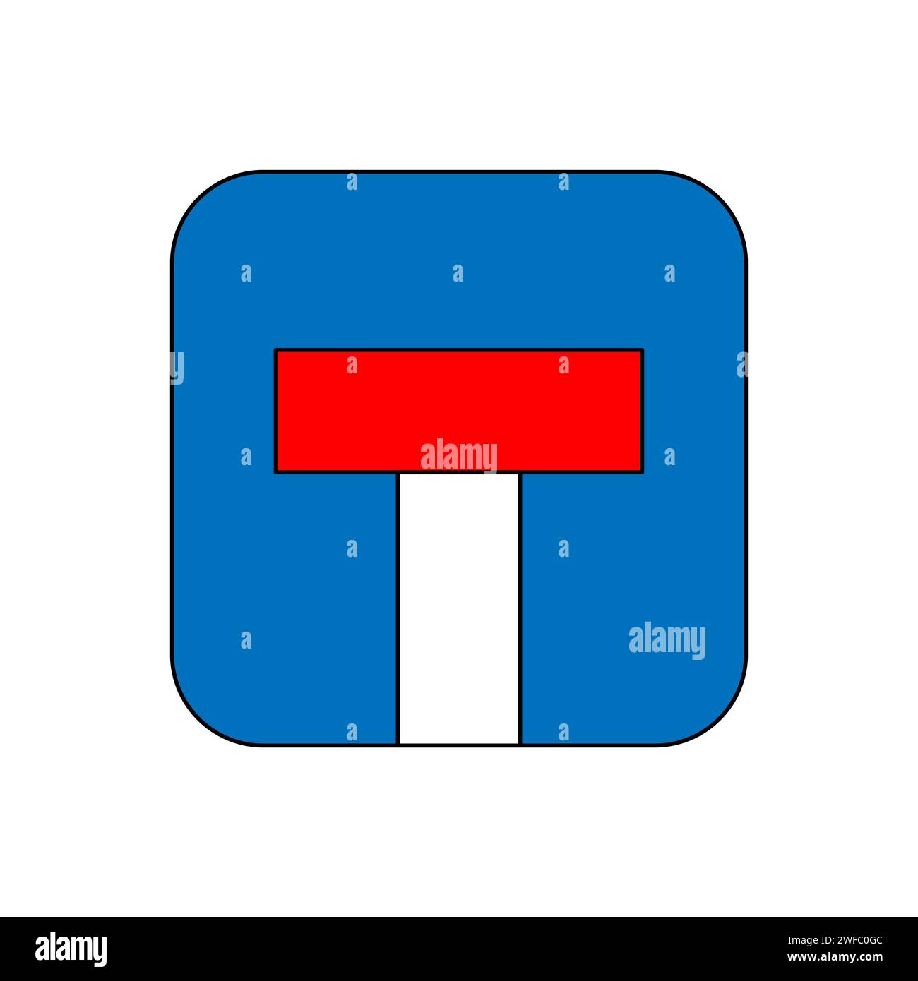 Dead end street sign. Road traffic. Warning sign. Blue square ...